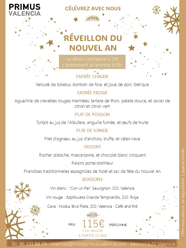 Menu du Dîner de Gala de Réveillon Utilisation valable le 31/12/2024